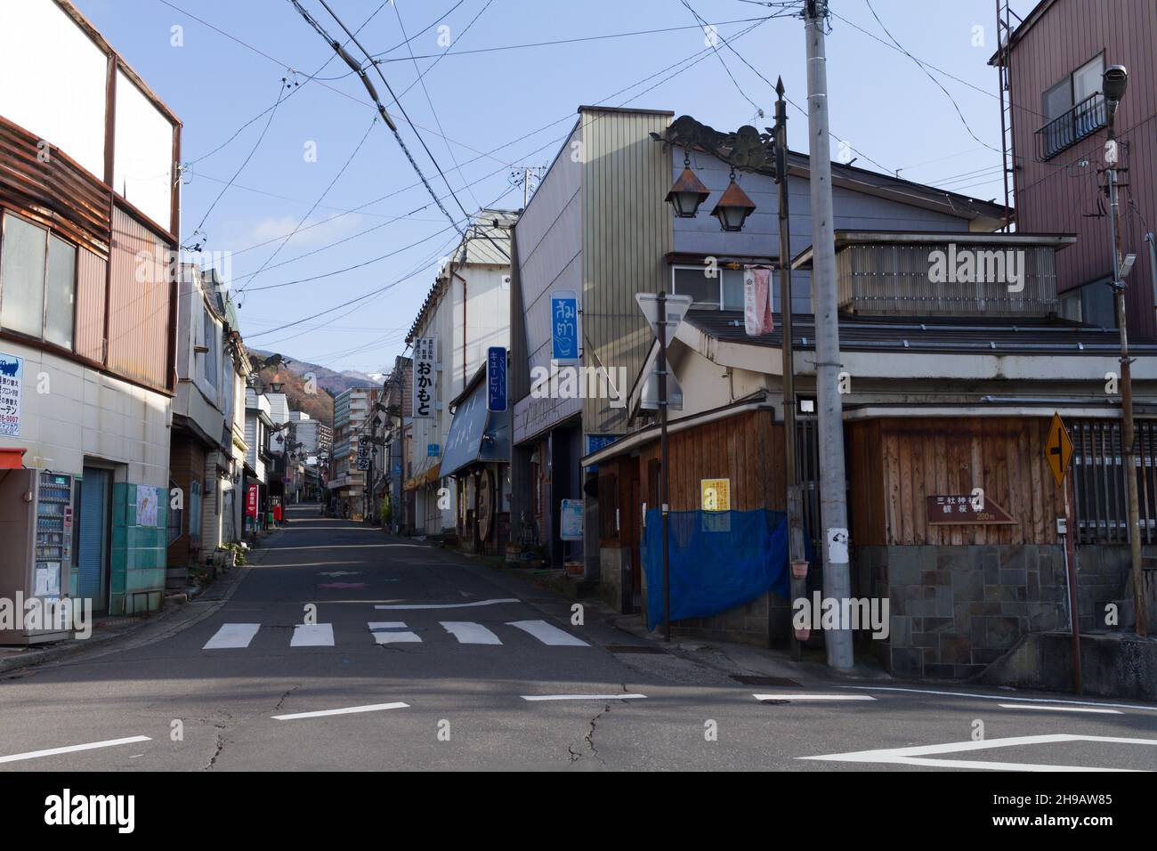 yudanaka, nagano, japan, 2021-05-12 , central road in Yudanaka Onsen in ...