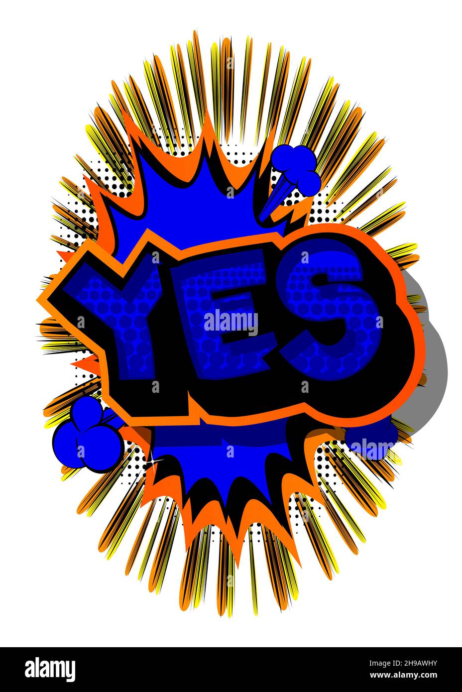 Yes. Comic book word text on abstract comics background. Retro pop art ...