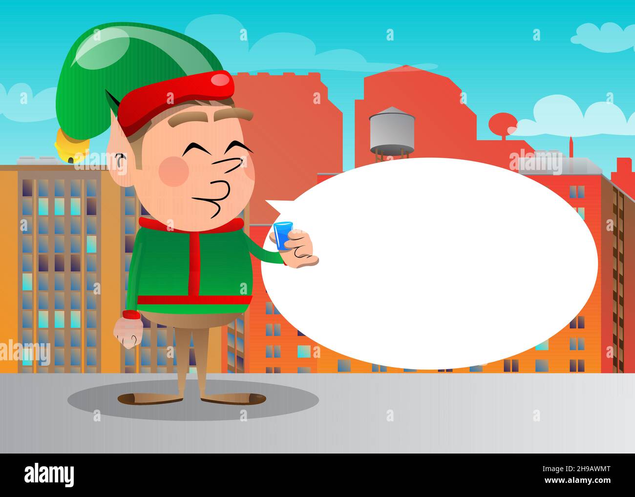 Christmas Elf drinking brandy. Vector cartoon character illustration of ...