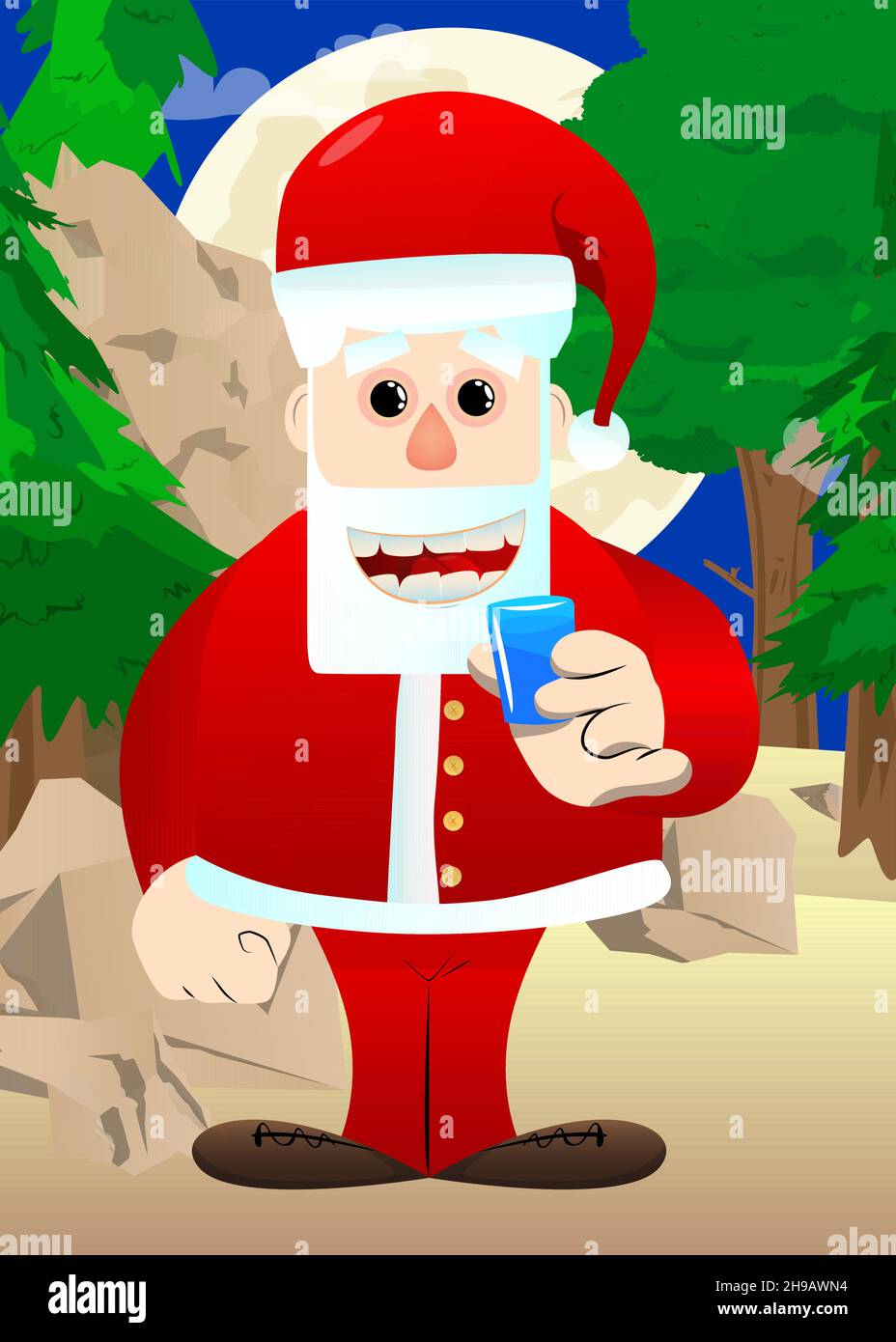 Santa Claus in his red clothes with white beard drinking brandy. Vector ...