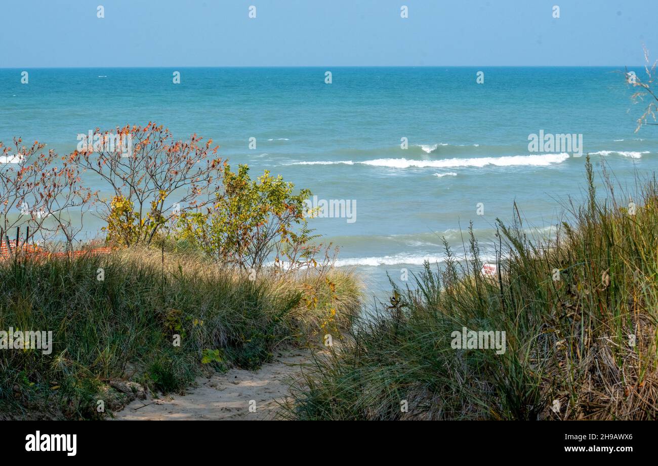 Gentle sloping walk down a sandy path, to the beautiful Lake Michigan ...