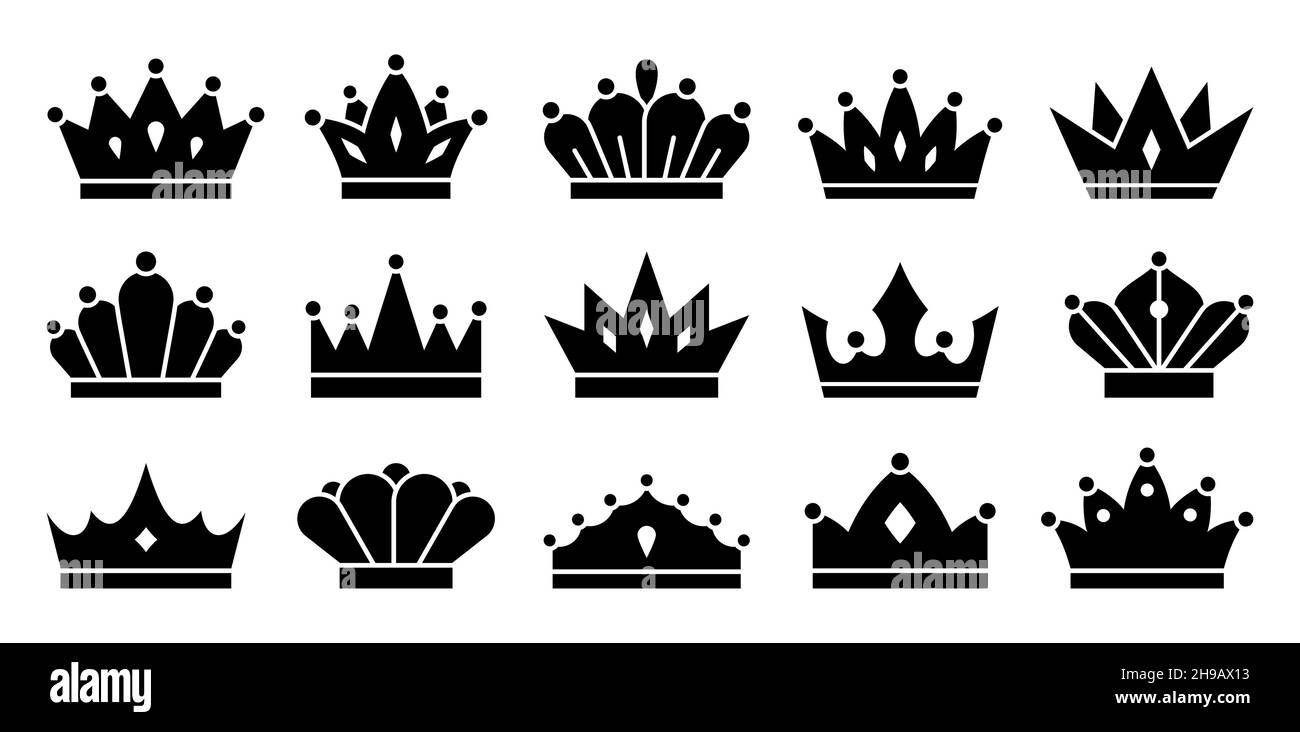 Crown silhouette of royal distinction black flat set. Heraldic symbol ...
