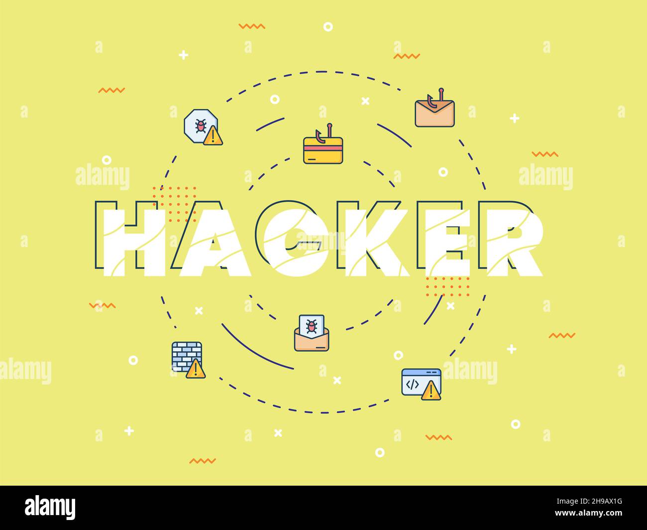 hacker concept with word or text on center with icon spreading around ...