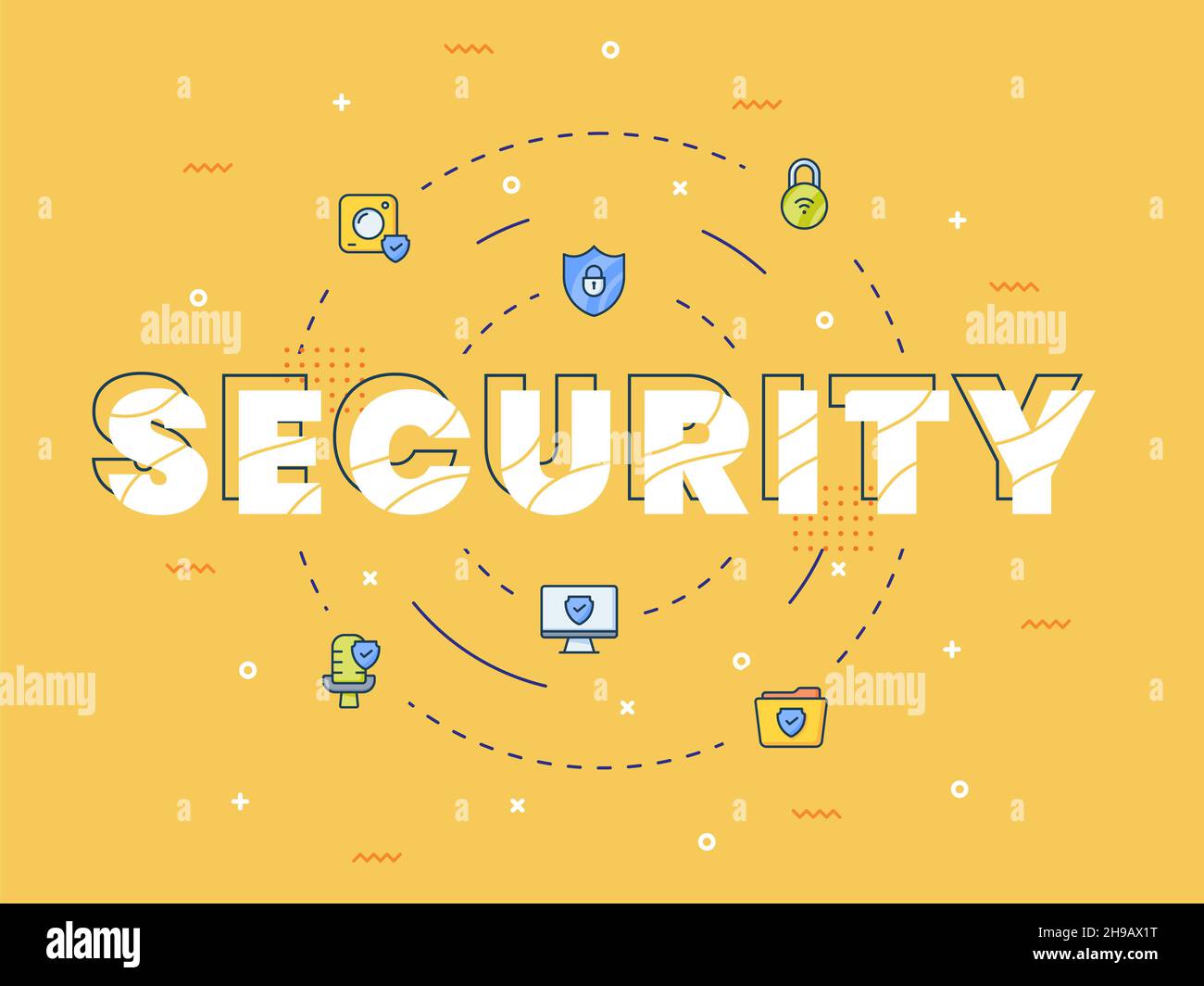 security technology concept with word or text on center with icon ...
