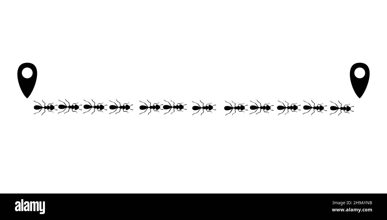 Ants trail with location icons. Route or path isolated in white background. Vector illustration ...