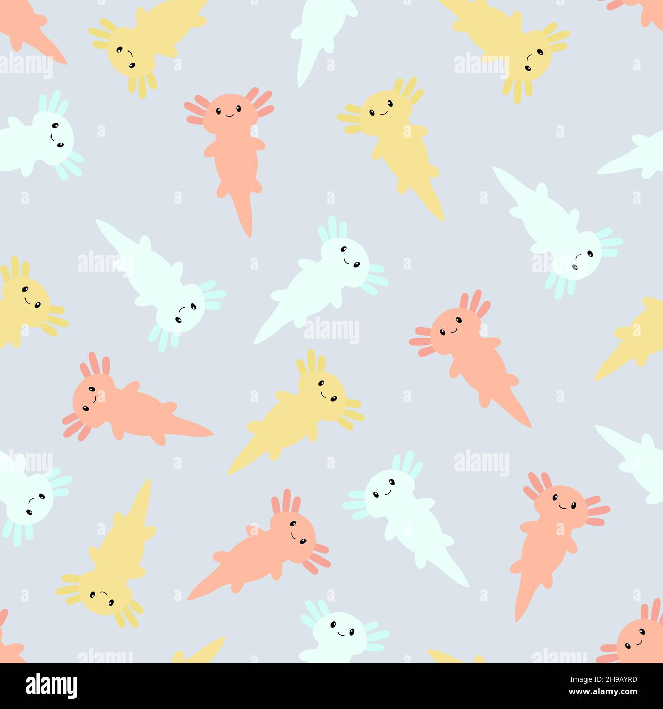 Cute cartoon axolotl. Seamless pattern. Vector Stock Vector Image & Art ...