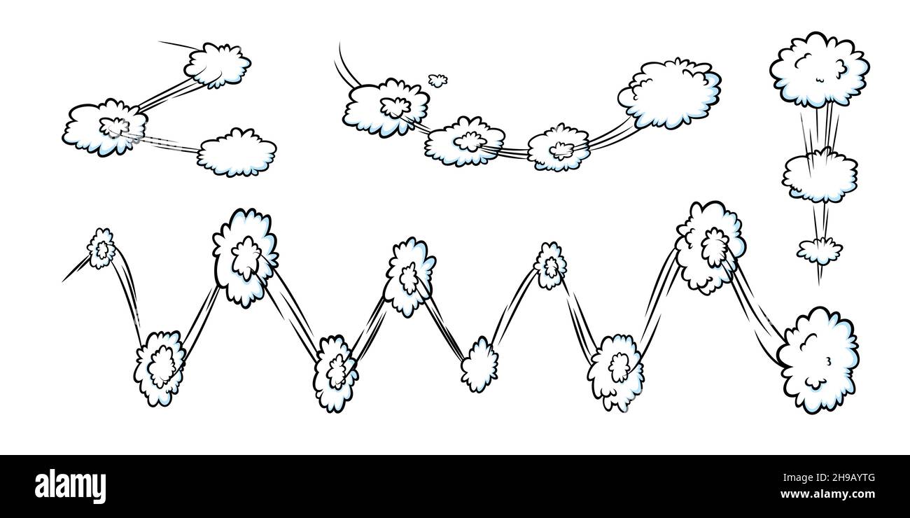 Comic speed effect with clouds. Comic clouds with motion trail lines ...