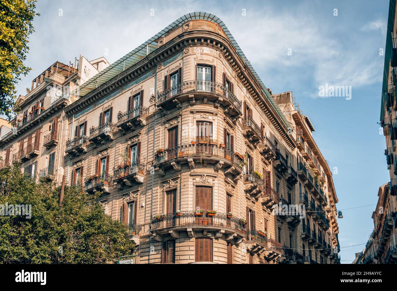 Facade of the beautiful historical building in Palermo, Sicily Stock ...