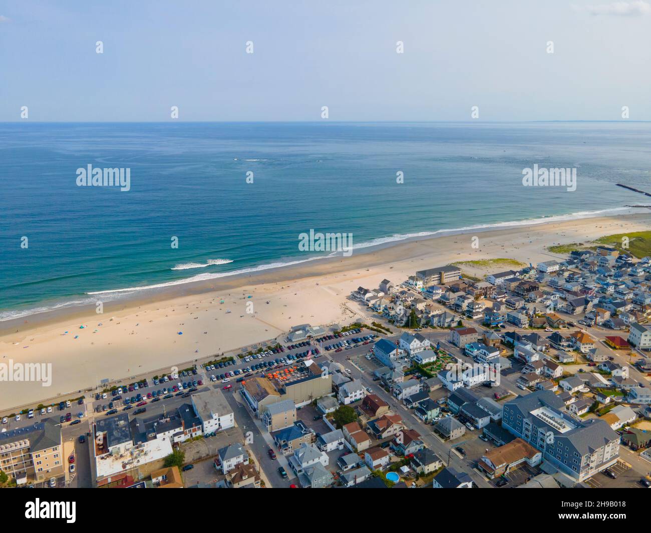 Hampton Beach aerial view including historic waterfront buildings on ...