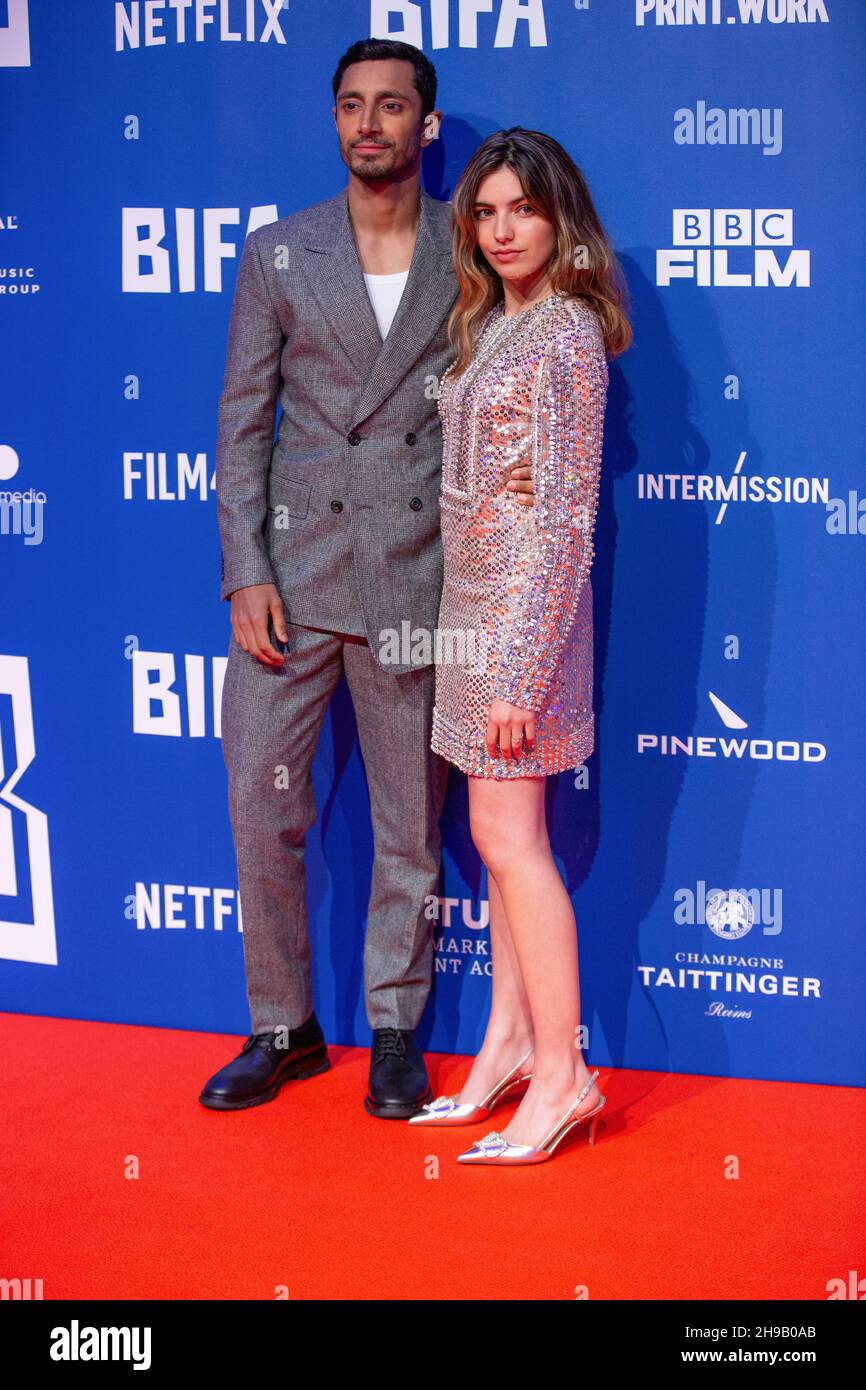 London, UK. 05th Dec, 2021. Riz Ahmed (L), and Fatima Farheen (R) attend the 24th British ...