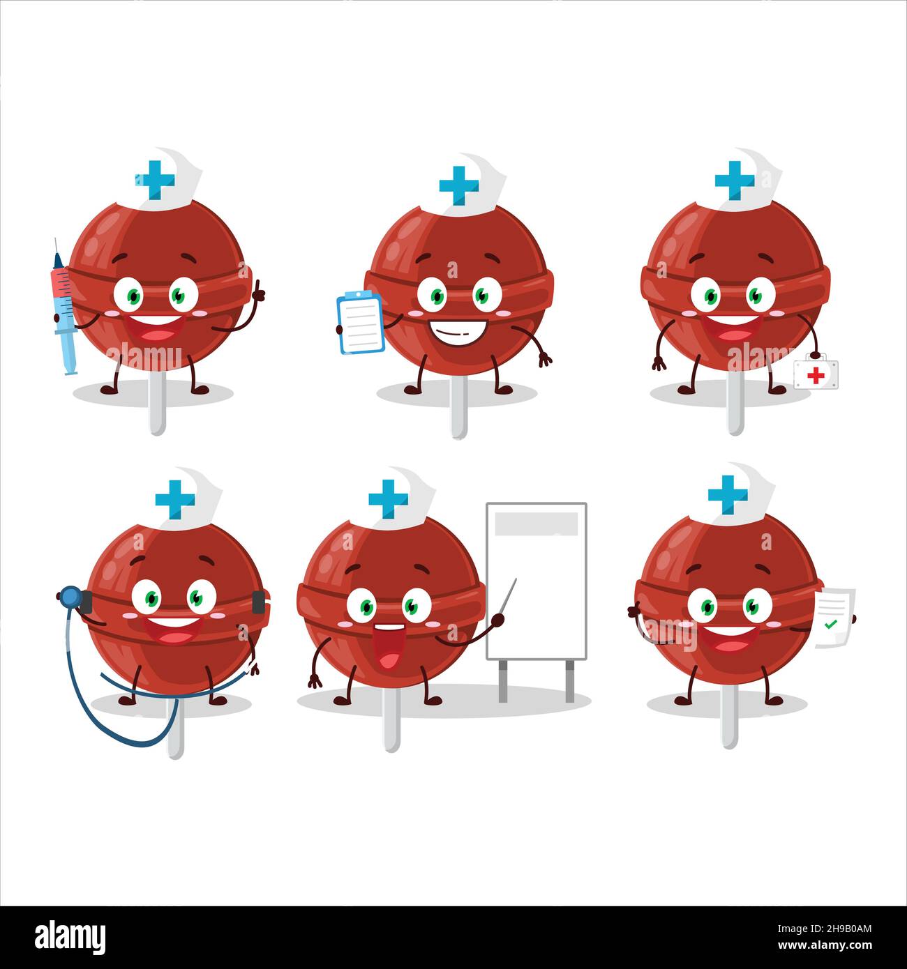 Doctor profession emoticon with sweet strawberry lollipop cartoon ...