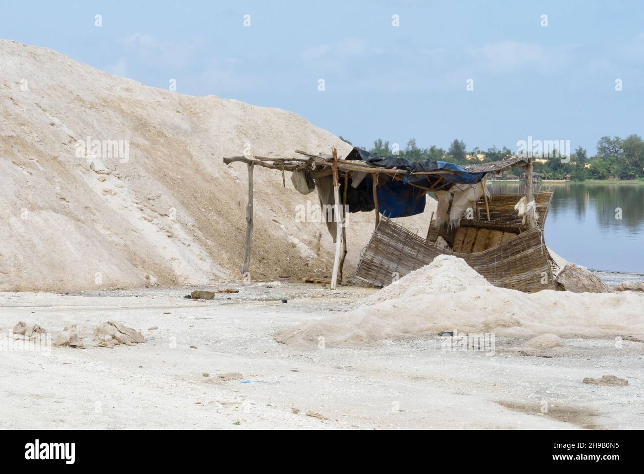 Harvested salt mounds on Lake Retba (Pink Lake), UNESCO World Heritage ...