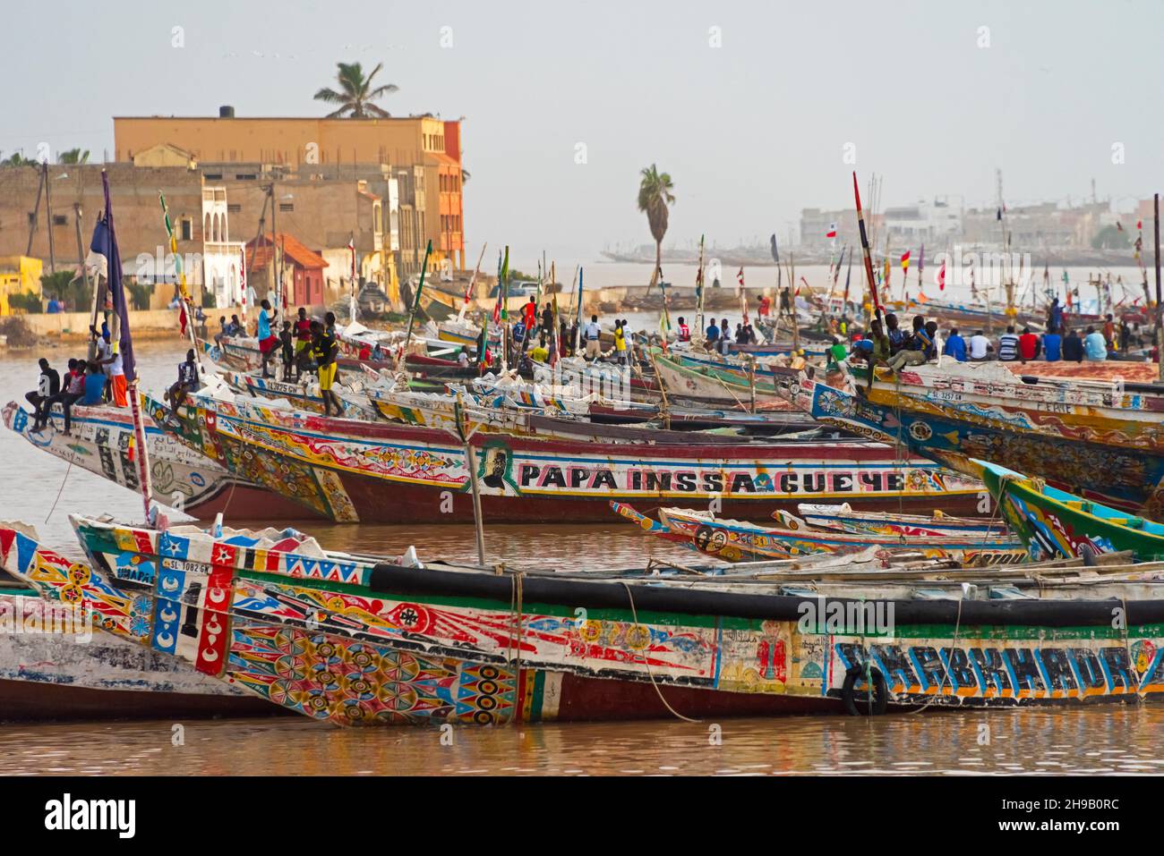 Colorful boats on Senegal River, Saint-Louis, Senegal Stock Photo - Alamy