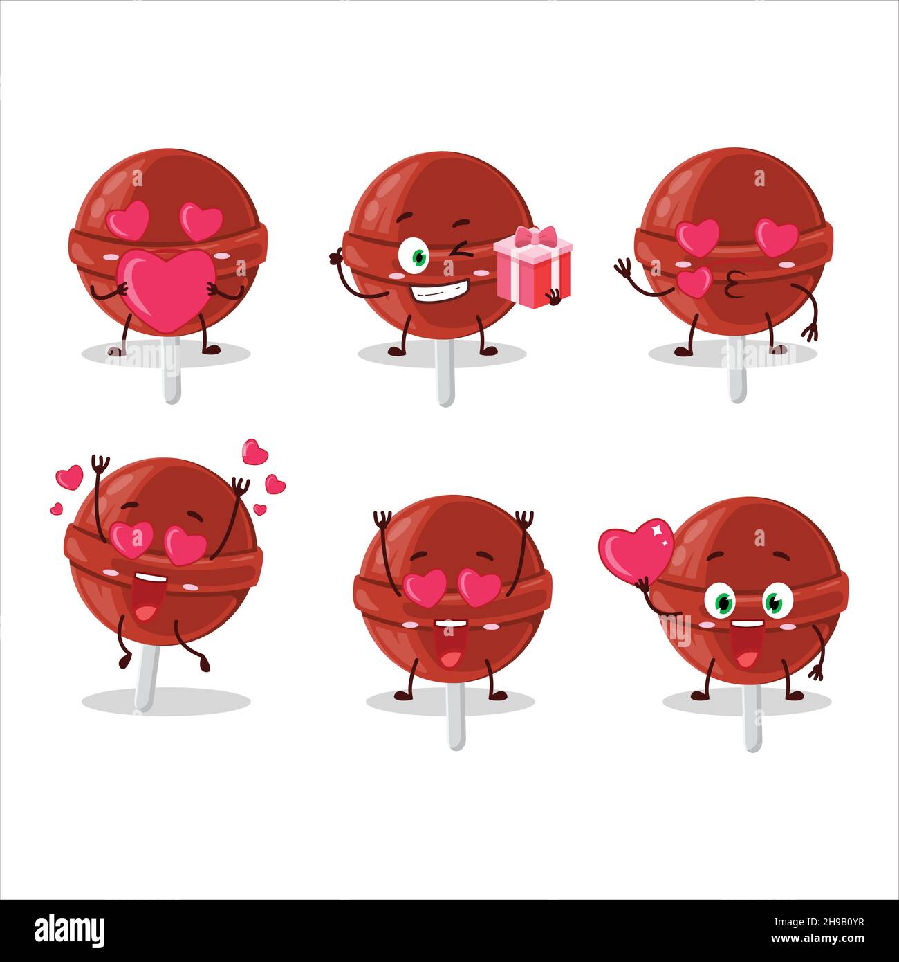 Sweet strawberry lollipop cartoon character with love cute emoticon ...