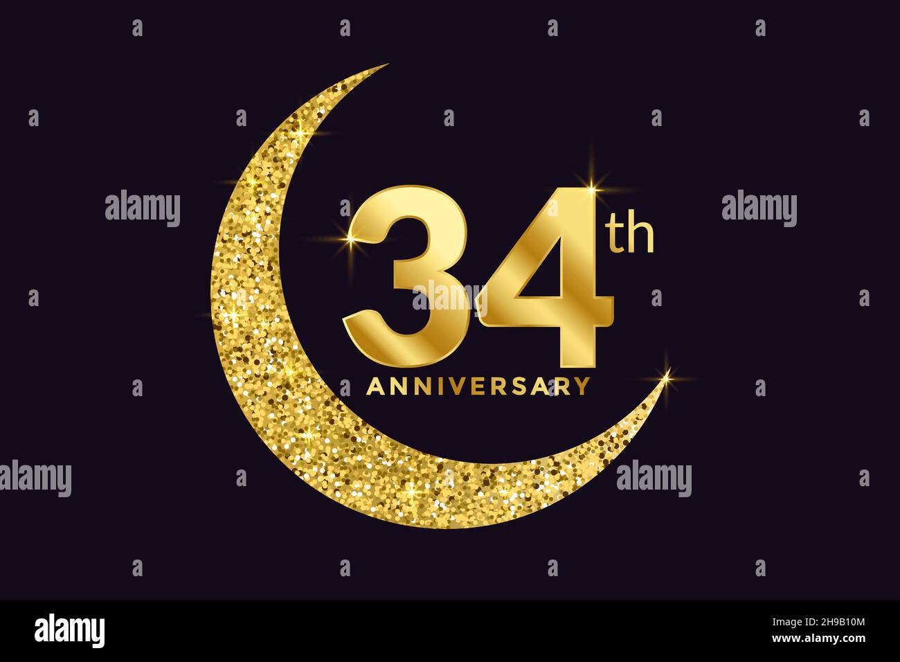 Thirty Four Anniversary Celebration Golden Emblem in Black Background ...