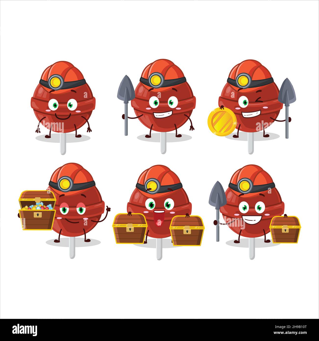 miners sweet strawberry lollipop cute mascot character wearing helmet ...