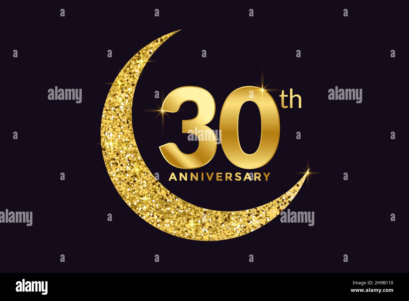 Thirty Years Anniversary Celebration Golden Emblem in Black Background ...