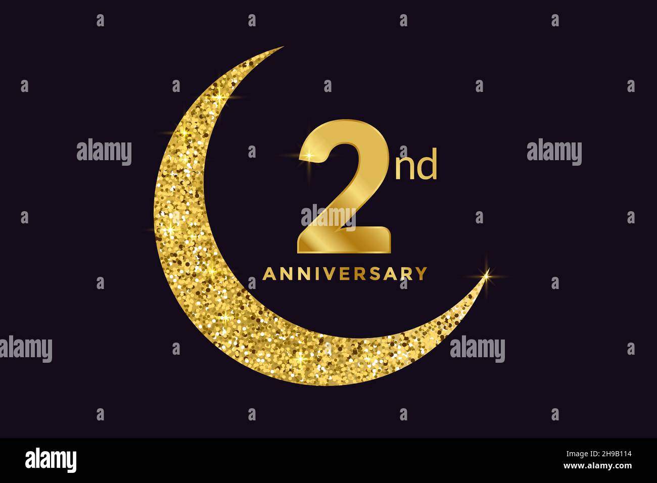 Second Anniversary Celebration Golden Emblem in Black Background ...