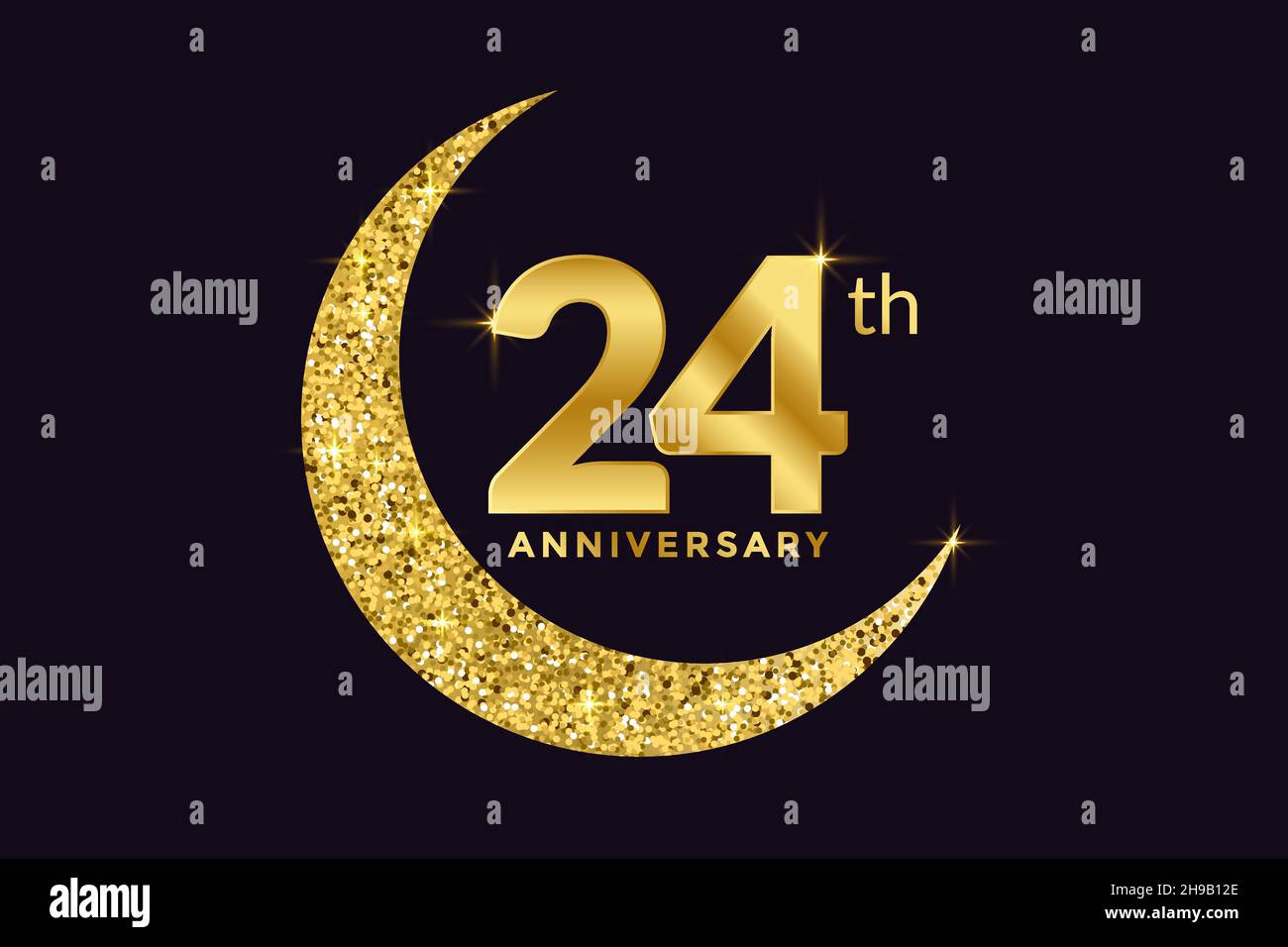 Twenty Four Years Anniversary Celebration Golden Emblem in Black ...