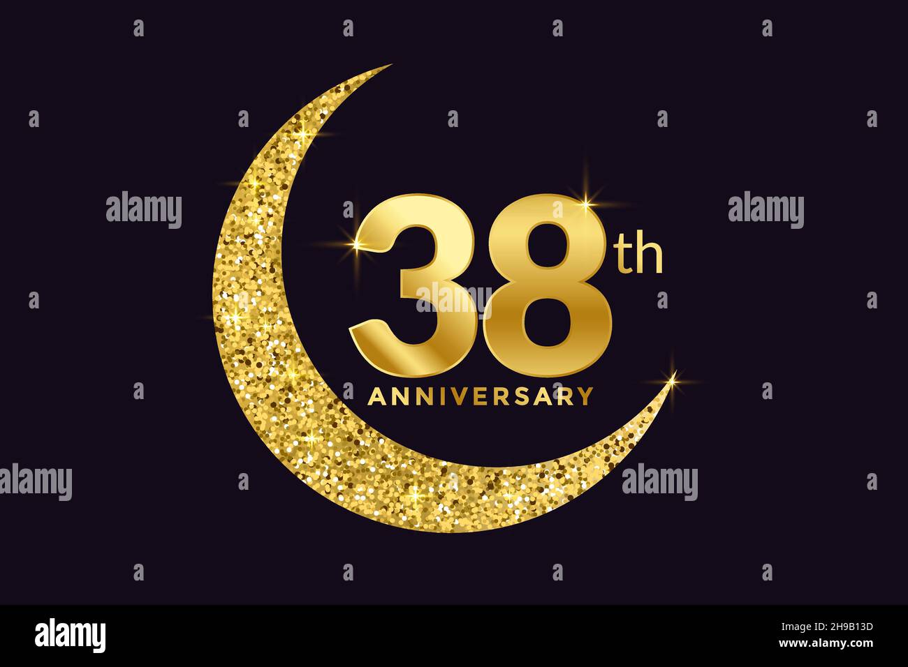 Thirty Eight Years Anniversary Celebration Golden Emblem in Black ...