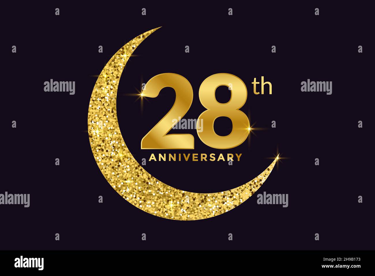 Twenty Eight Years Anniversary Celebration Golden Emblem in Black ...