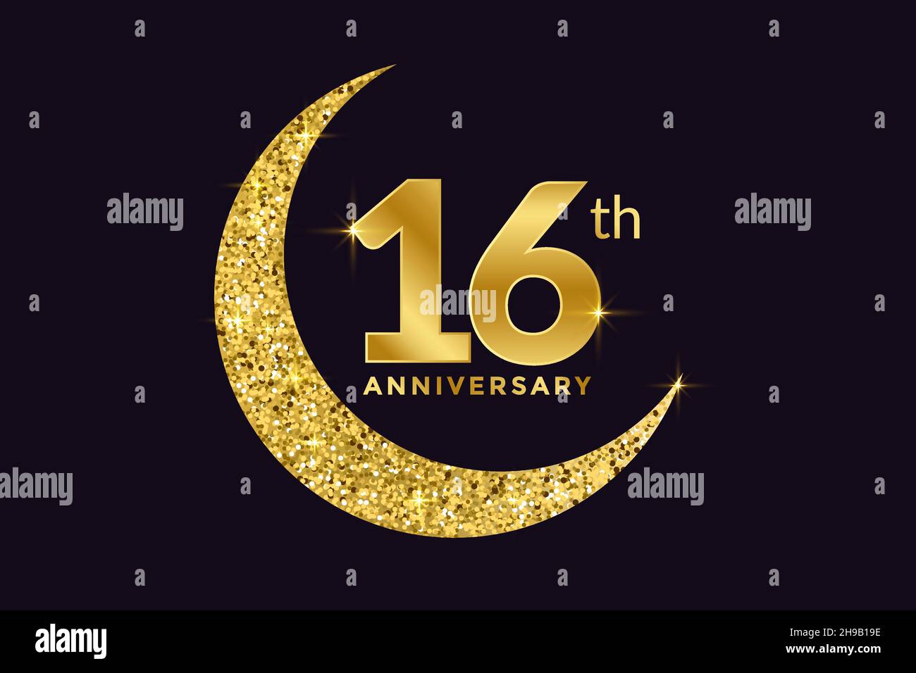 Sixteen Years Anniversary Celebration Golden Emblem in Black Background ...