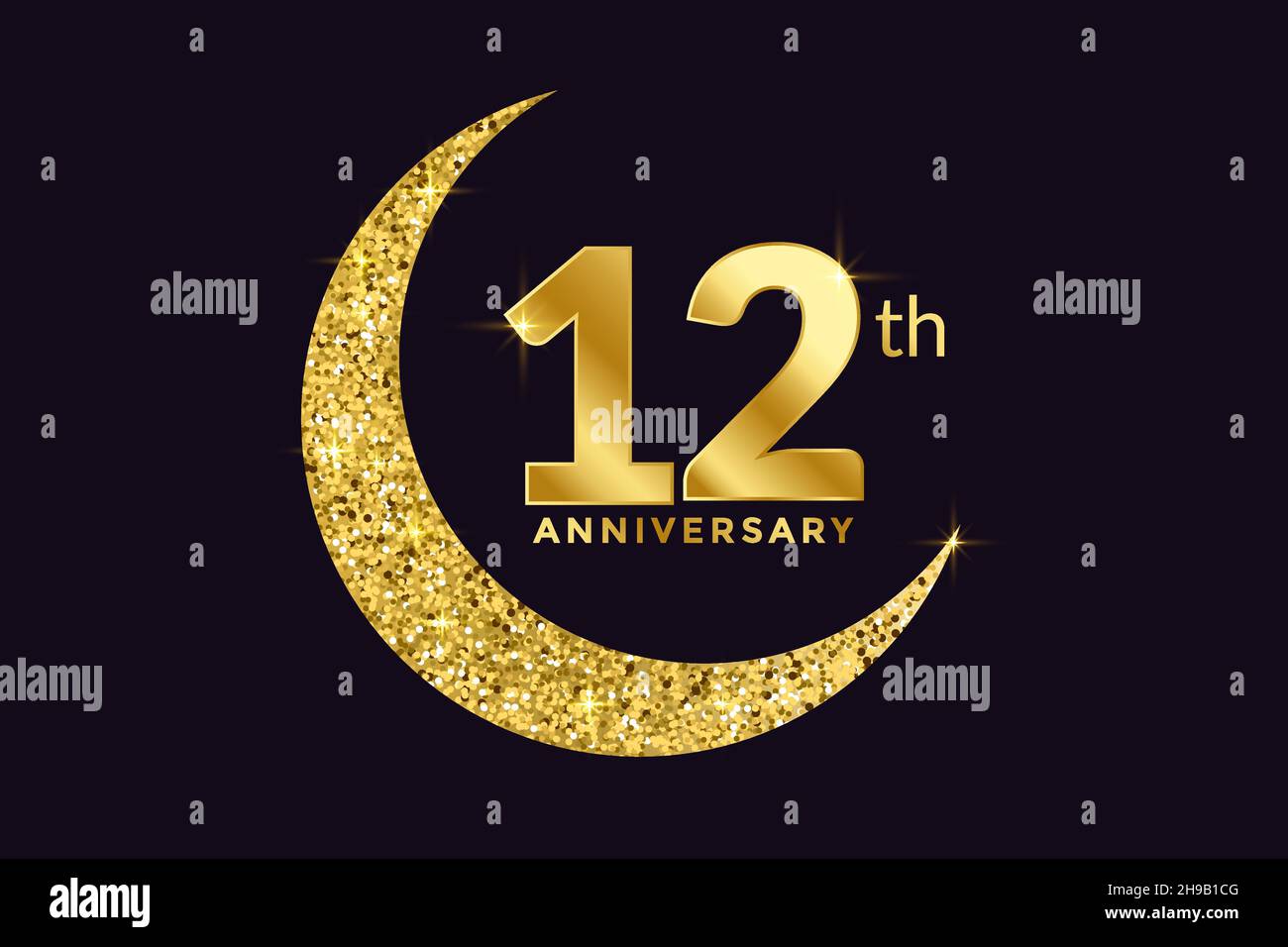 Twelfth Anniversary Celebration Golden Emblem in Black Background ...