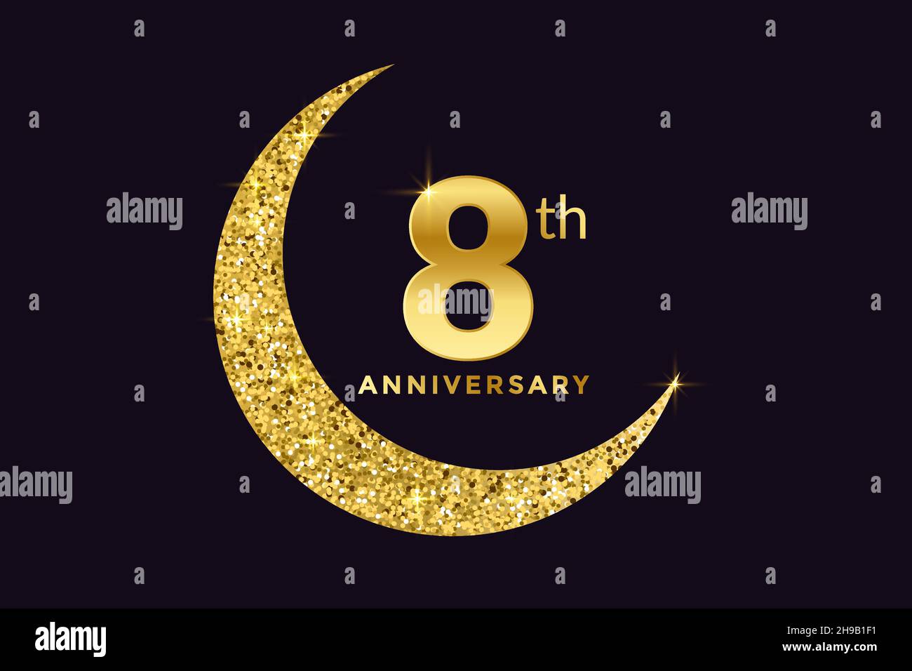 Eight Years Anniversary Celebration Golden Emblem in Black Background ...