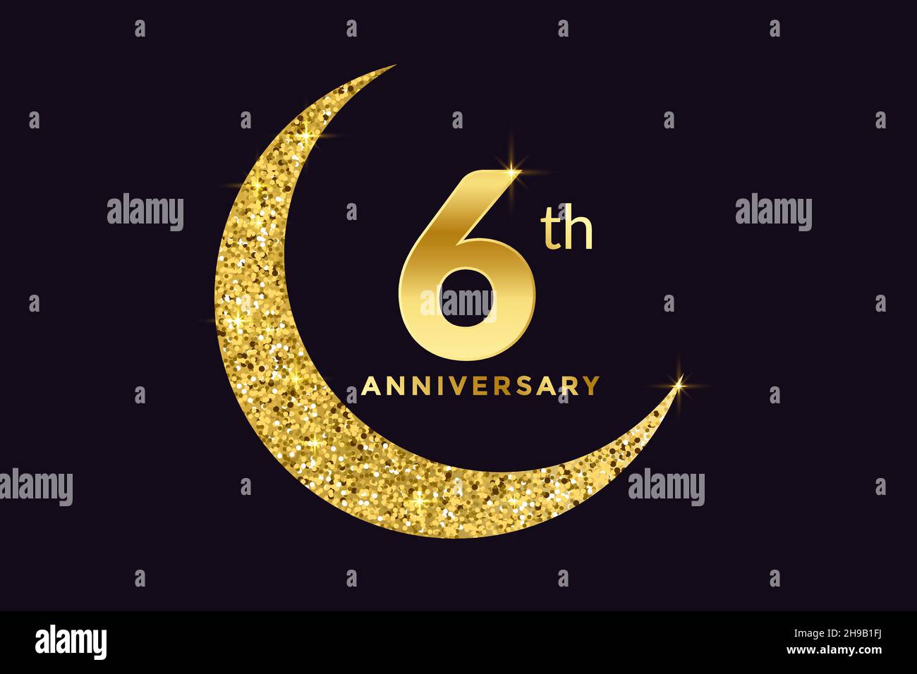 Sixth Anniversary Celebration Golden Emblem in Black Background. Number ...
