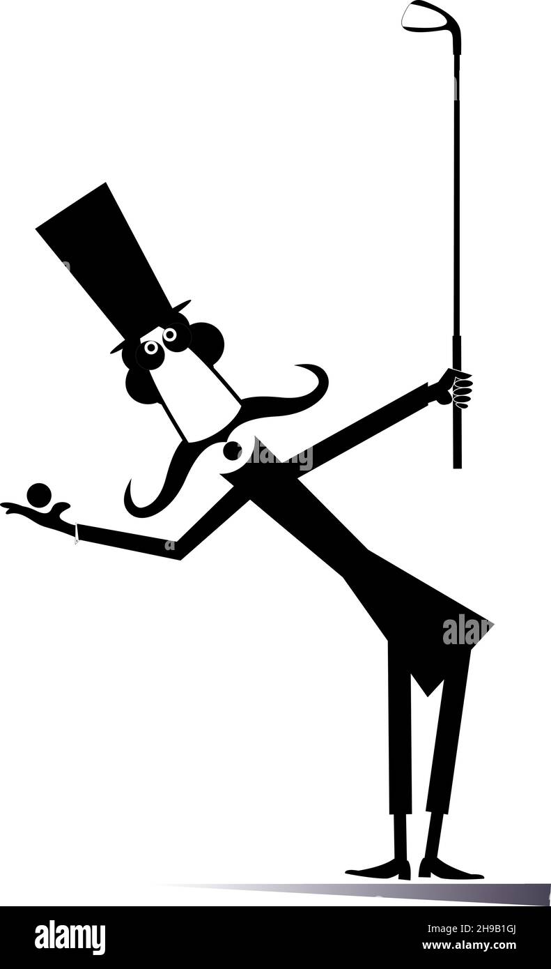 Funny long mustache man plays golf illustration. Cartoon long mustache ...