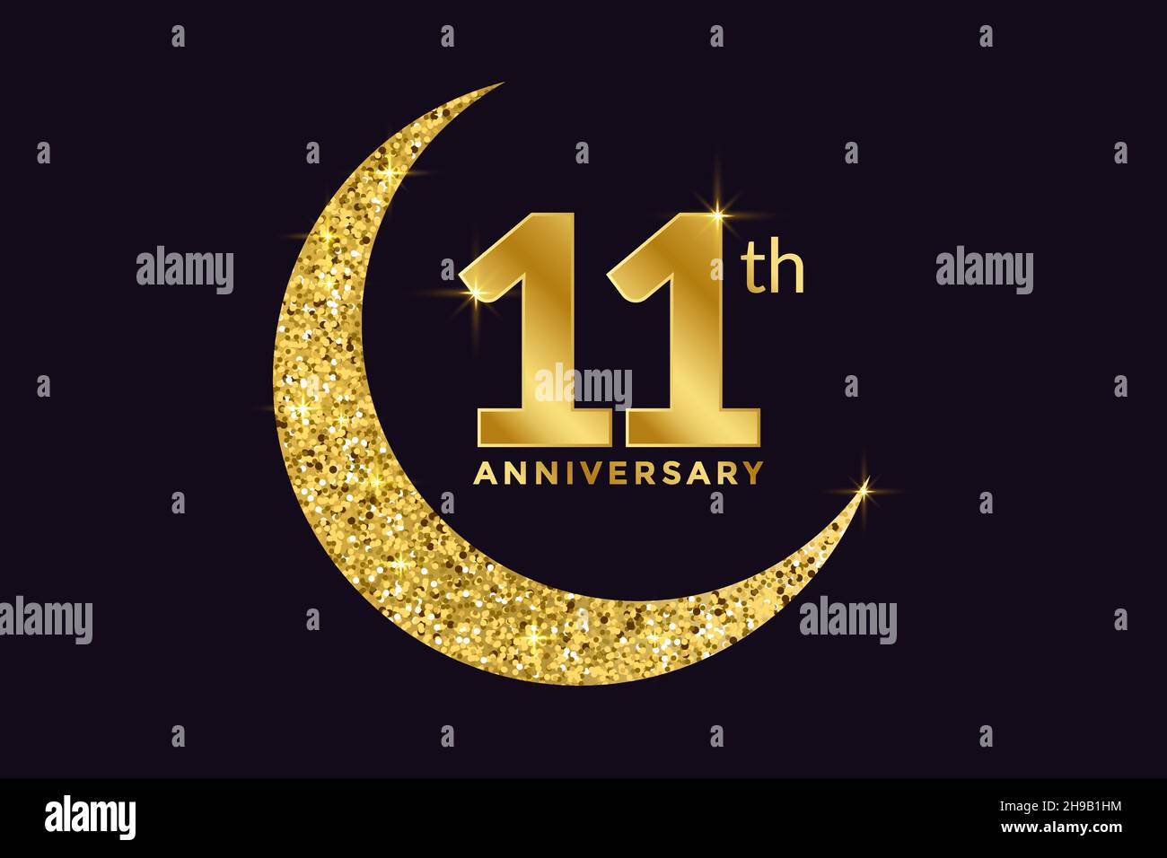 Eleven Years Anniversary Celebration Golden Emblem in Black Background ...