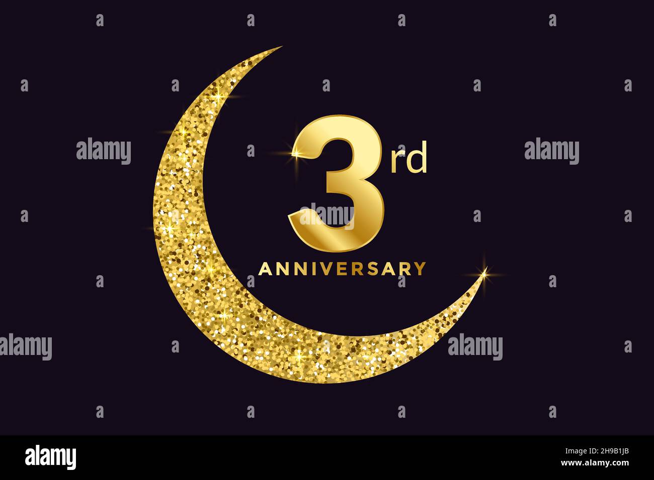 Third Anniversary Celebration Golden Emblem in Black Background. Number ...