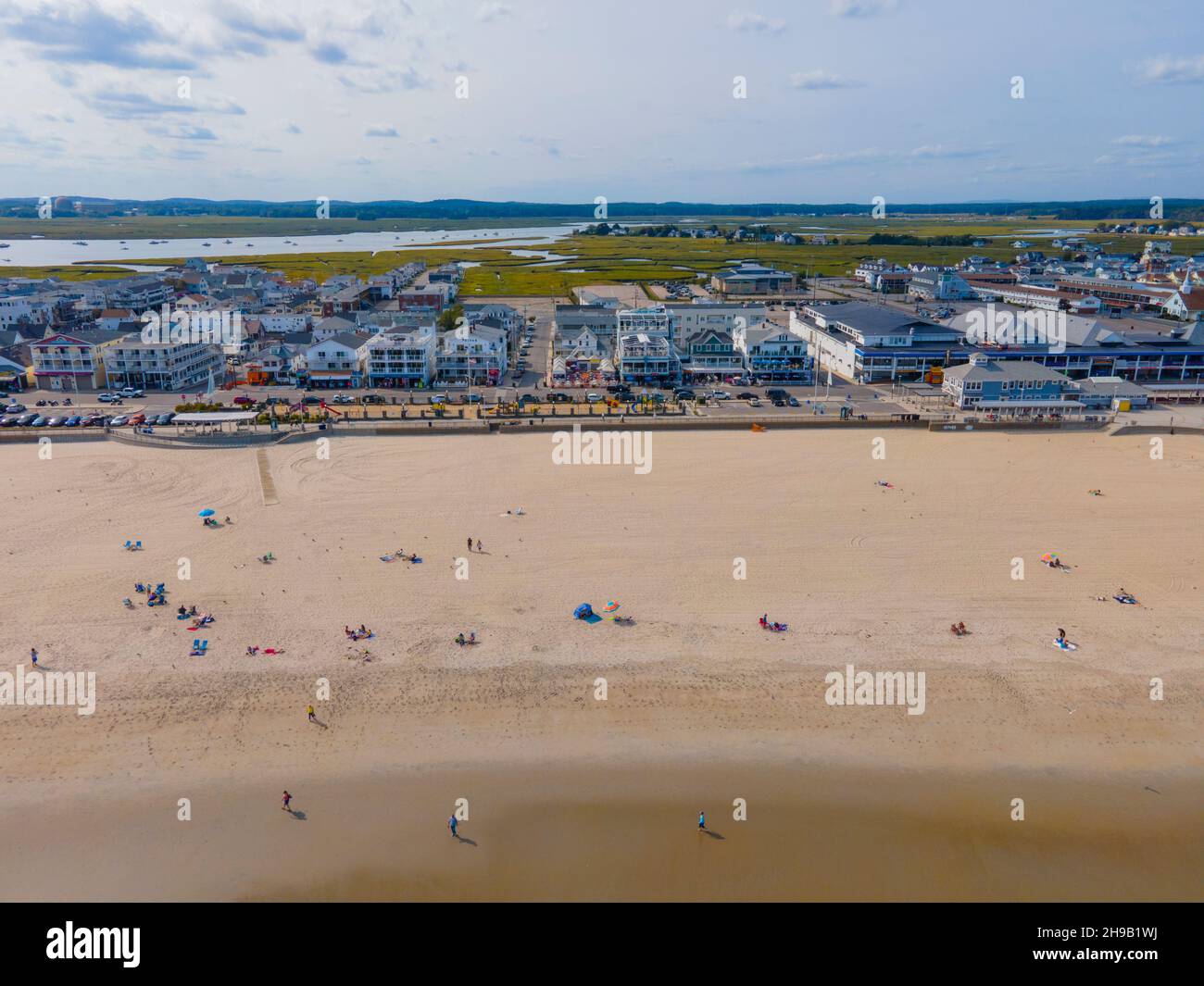 Hampton Beach aerial view including historic waterfront buildings on ...