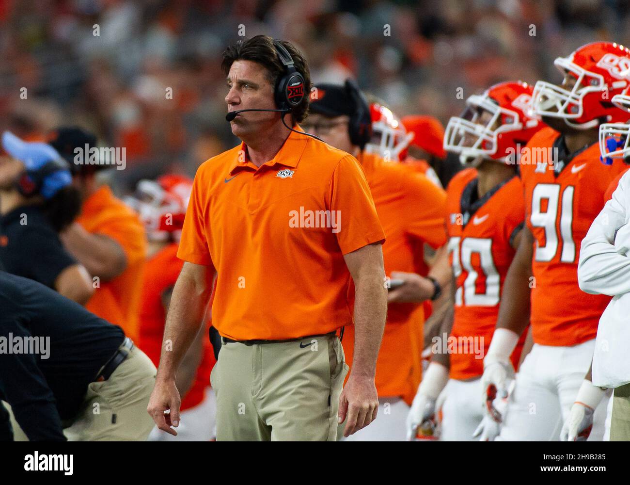 December 4 2021: Oklahoma State Cowboys head coach MIKE GUNDY on the ...