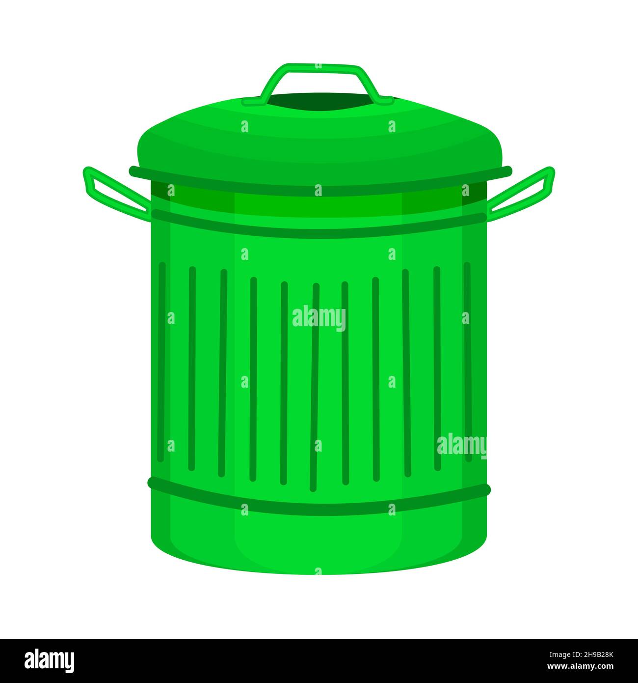 Green recycling bin with cover and handles isolated on white background ...