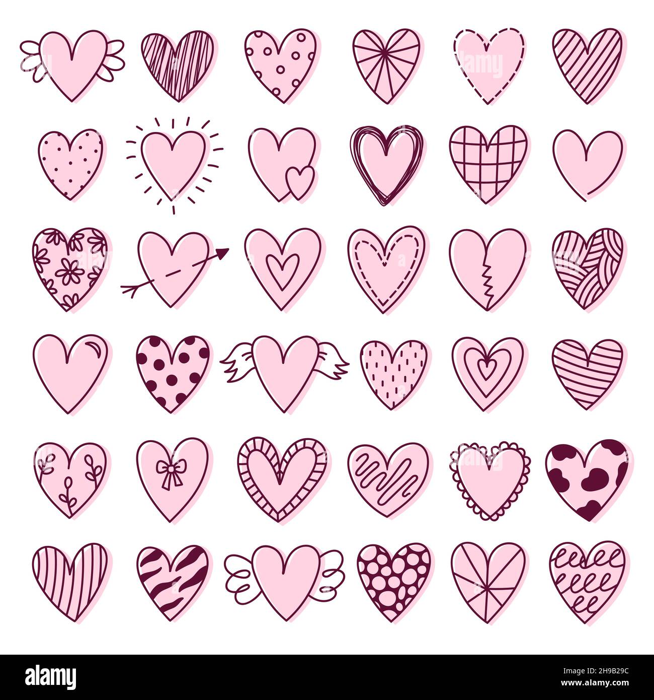 Set of cute doodle hearts for Valentine's Day isolated on white ...