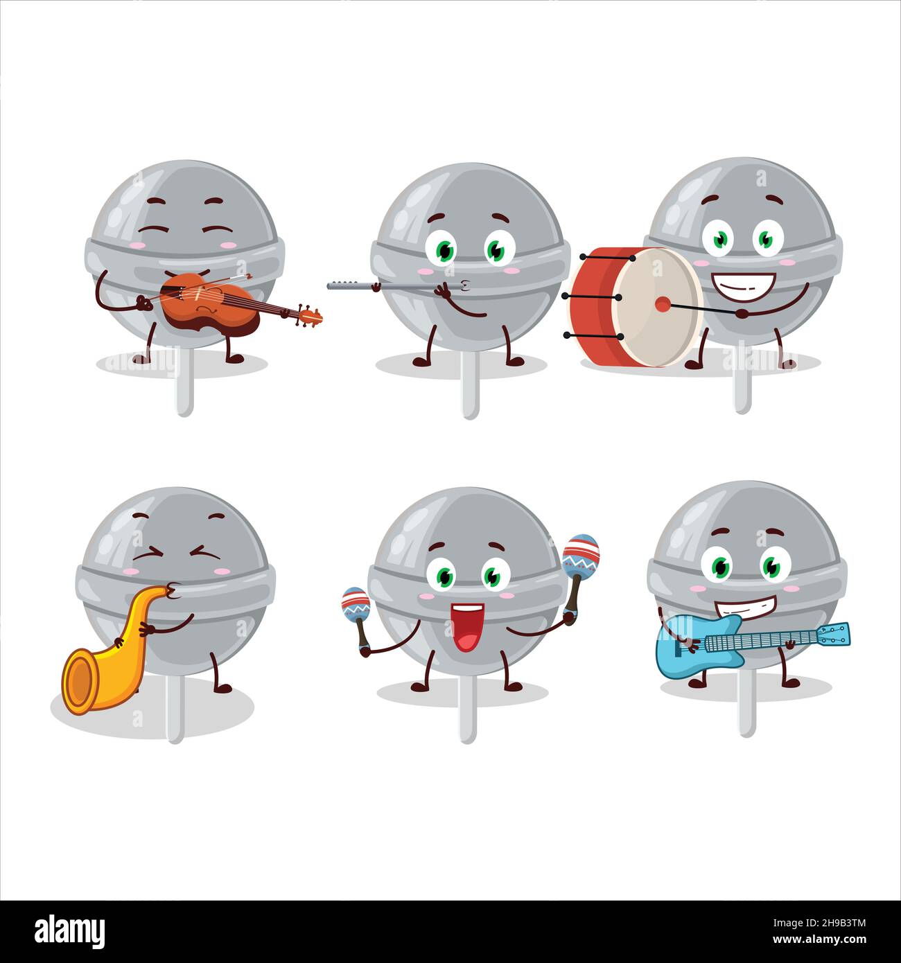 Cartoon character of sweet white lollipop playing some musical ...