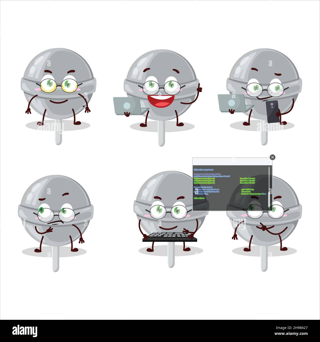 Sweet White lollipop Programmer cute cartoon character with. Vector ...