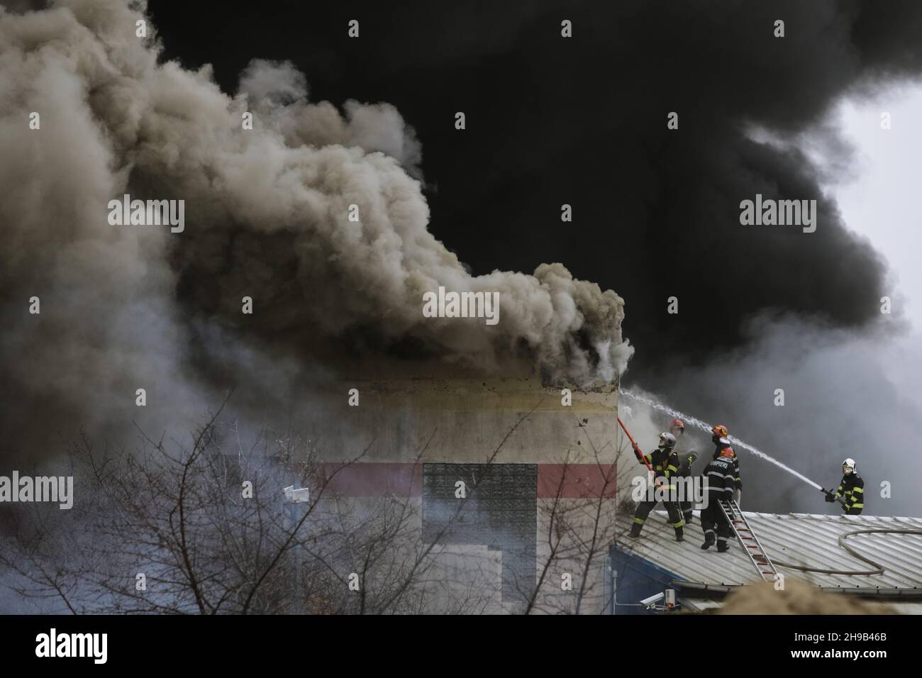 Bucharest, Romania - 5 December, 2021: Romanian firefighters try to ...