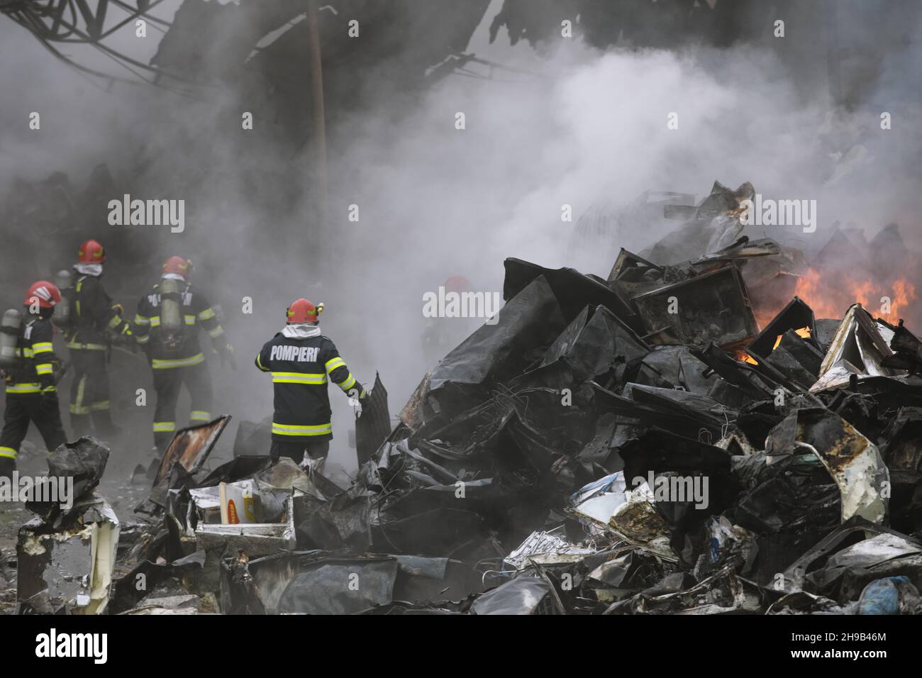 Bucharest, Romania - 5 December, 2021: Romanian firefighters try to ...