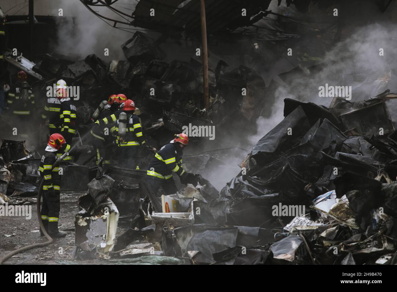 Bucharest, Romania - 5 December, 2021: Romanian firefighters try to ...