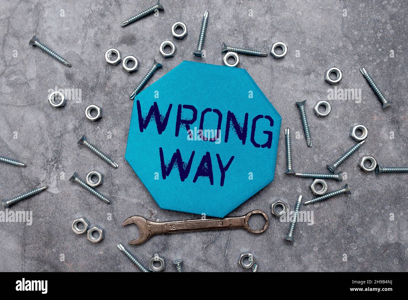 Text sign showing Wrong Way. Business approach taking an unsuitable or ...