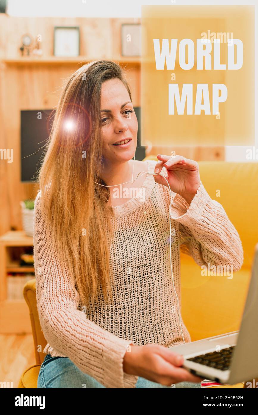 Conceptual Display World Map Word Written On A Diagrammatic Representation Of The Surface Of