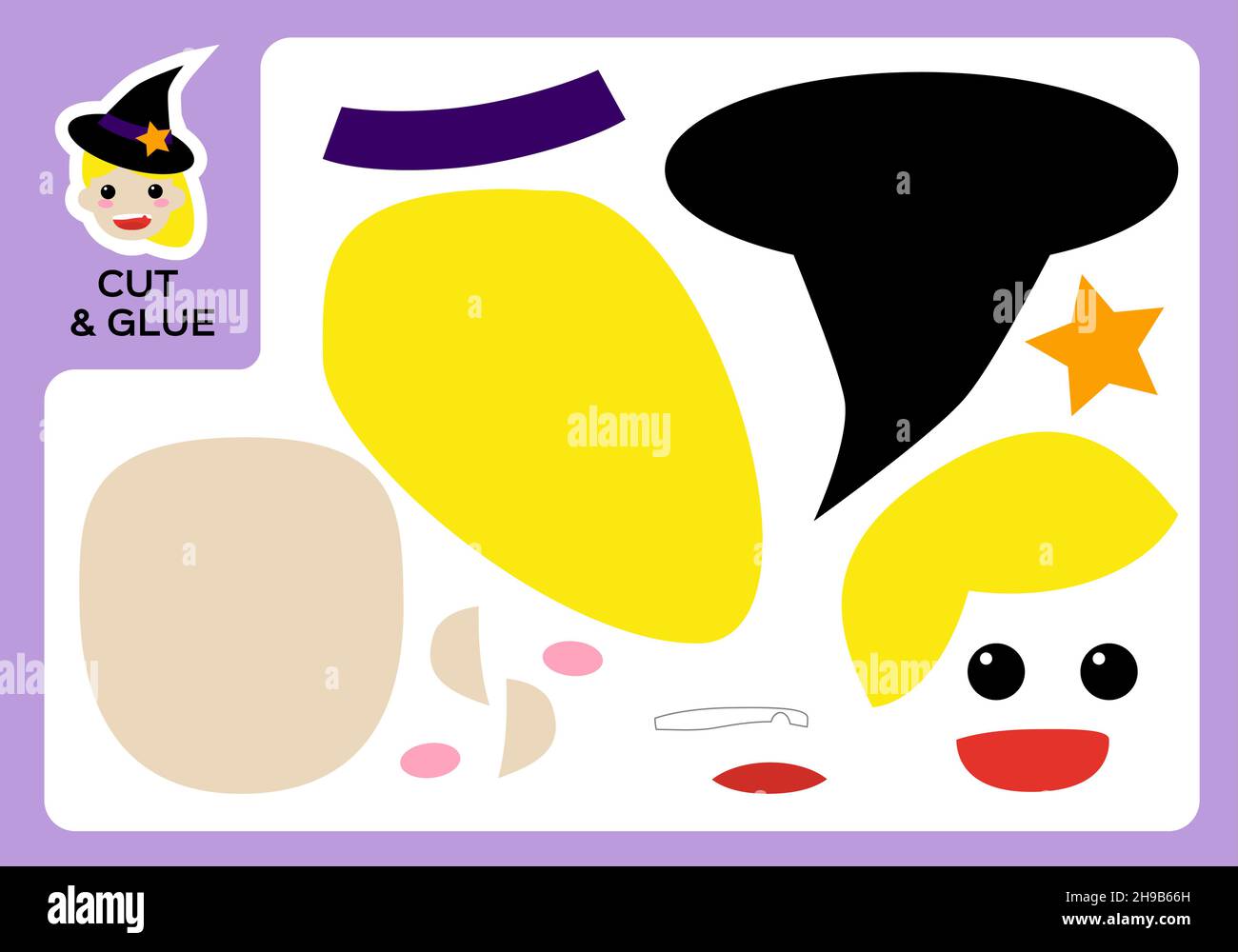 Cut and glue cartoon Cute Witch. DIY Little Witch project. Worksheet ...