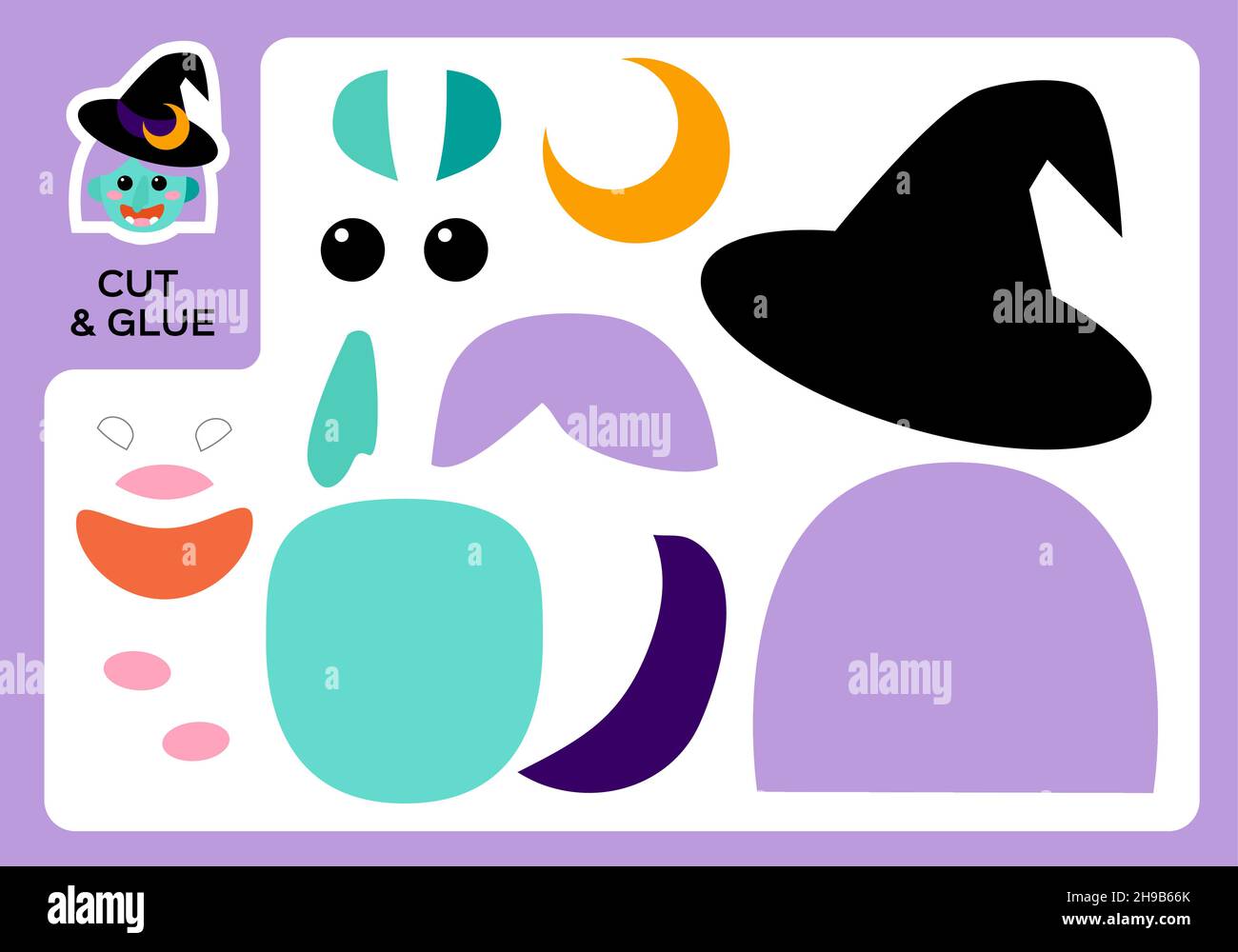 Cut and glue cartoon Witch. DIY Witch project. Worksheet for kids ...