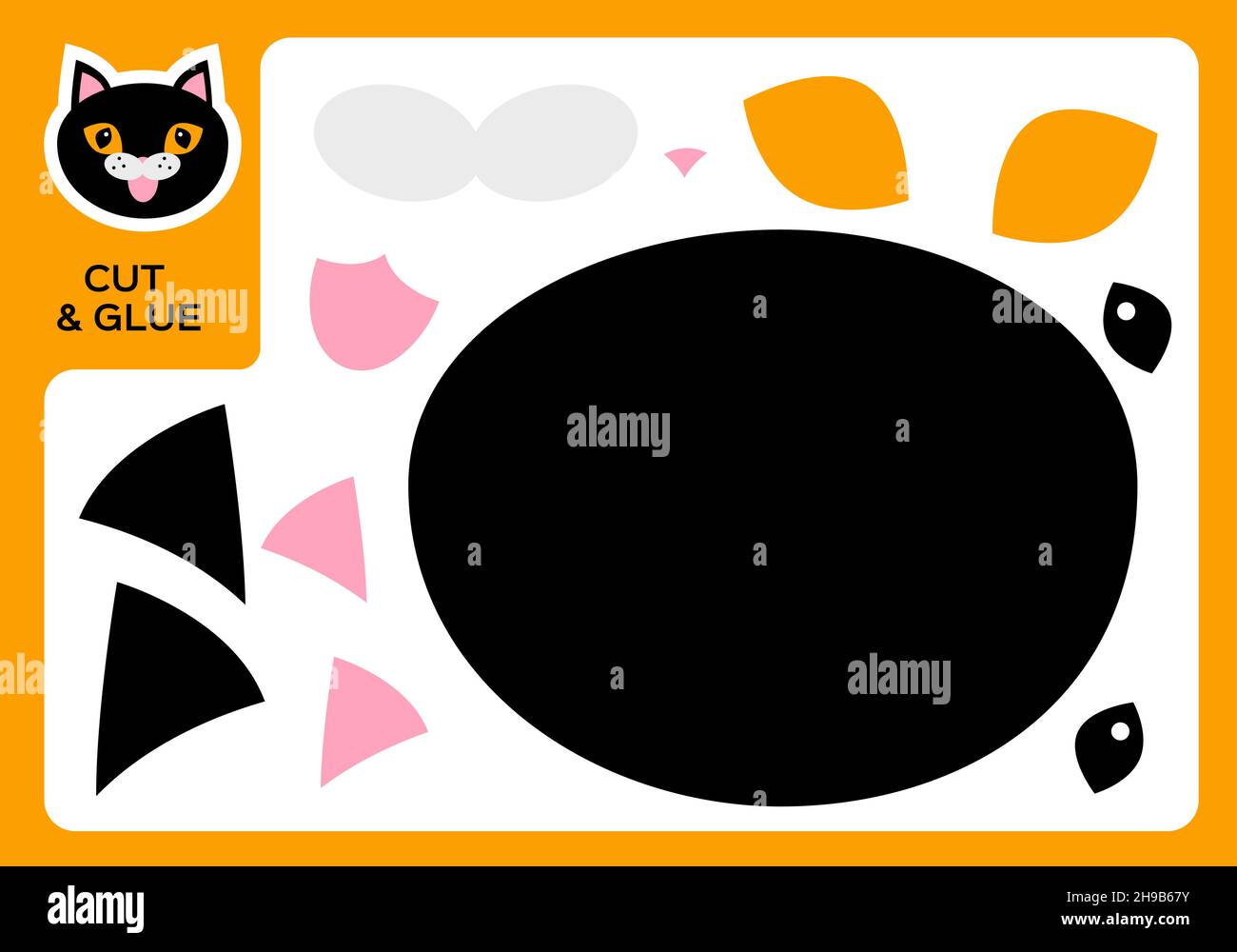 Cut and glue cartoon Black Cat. DIY Witch cat project. Worksheet for ...