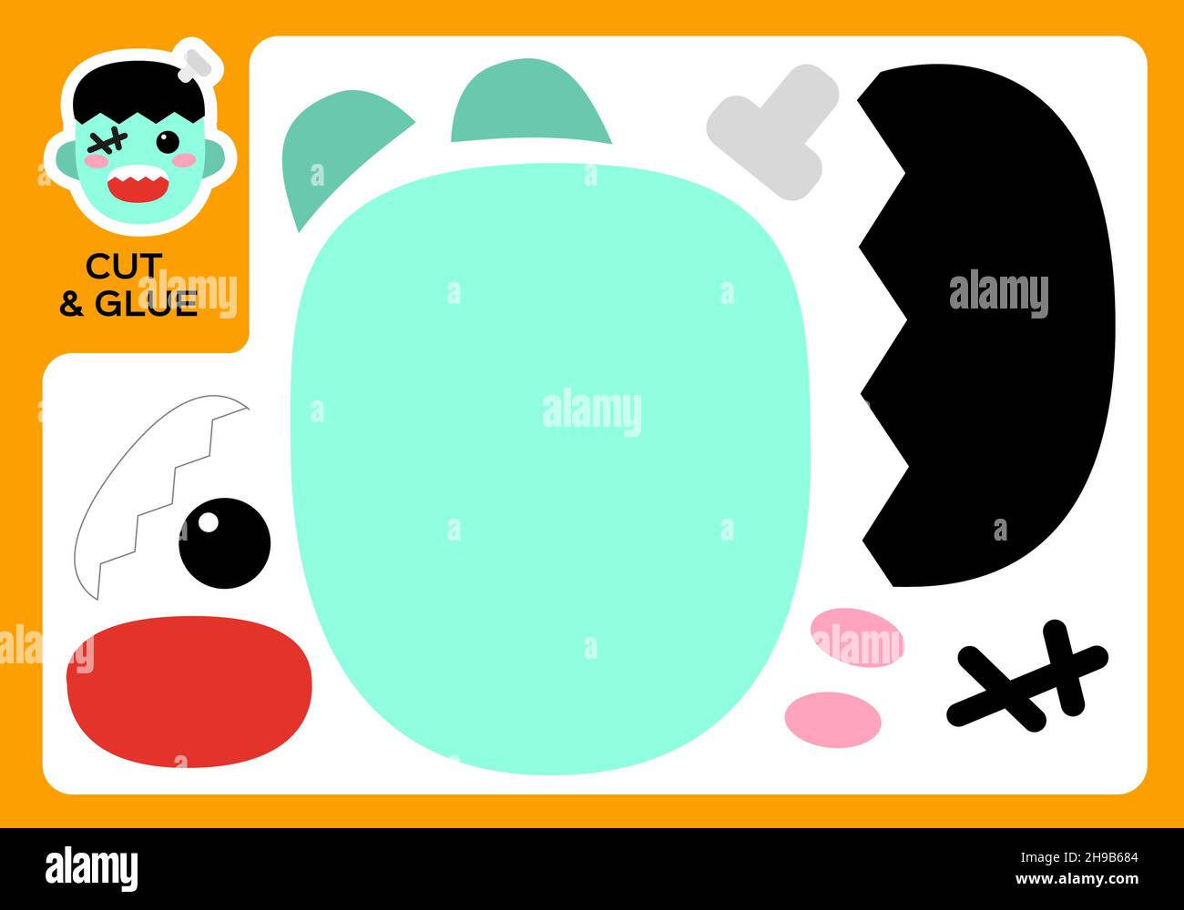 Cut and glue cartoon Frankenstein. DIY Monster project. Worksheet for ...