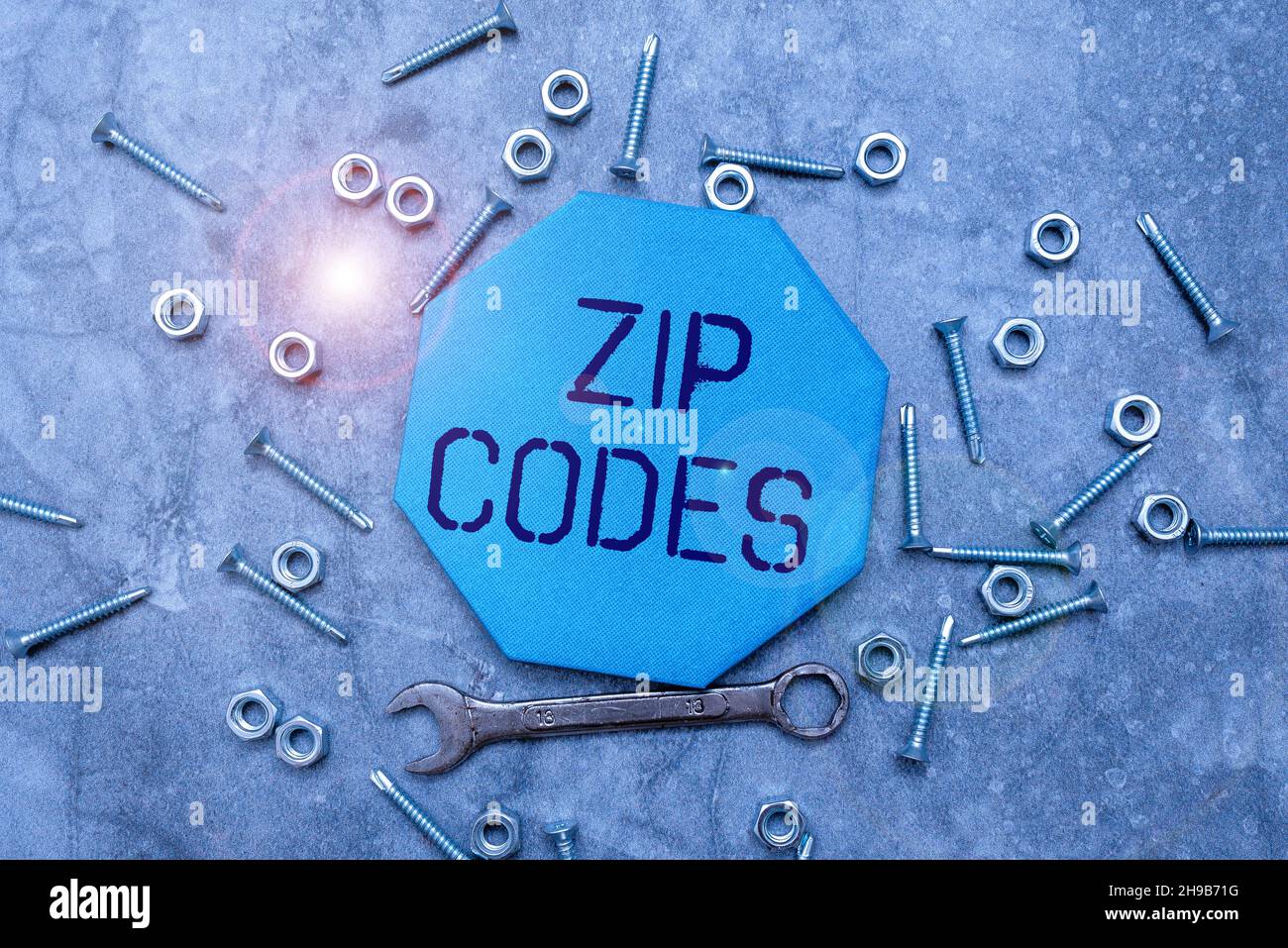 Sign displaying Zip Codes. Internet Concept numbers added to a postal ...