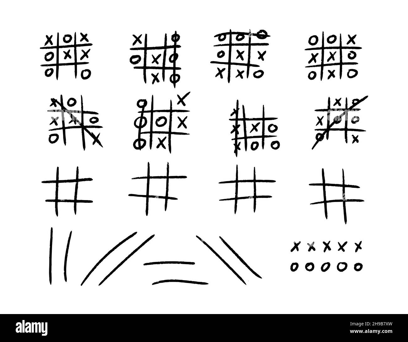 Hand drawn tic tac toe game. X-O children game. Tables and isolated ...