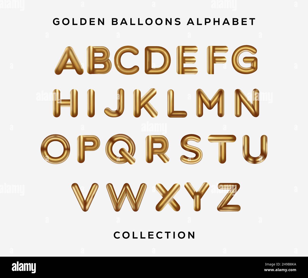 golden balloons alphabet collection. realistic golden balloons letters ...